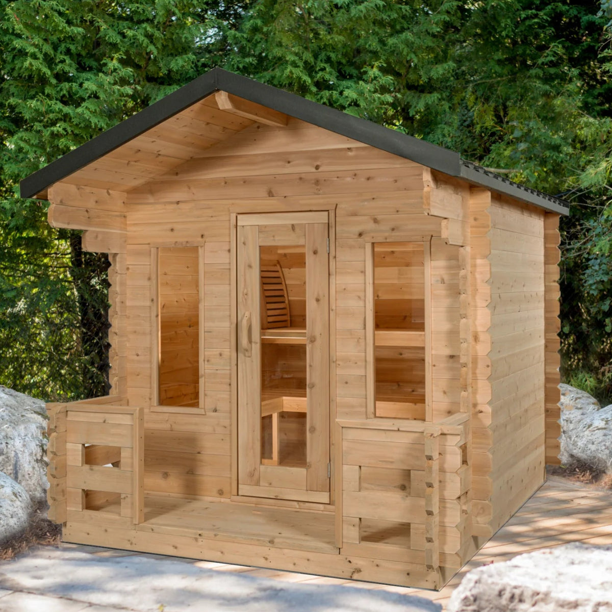 Leisurecraft CT Georgian Cabin Sauna with Porch | CTC88PW — Pure Saunas