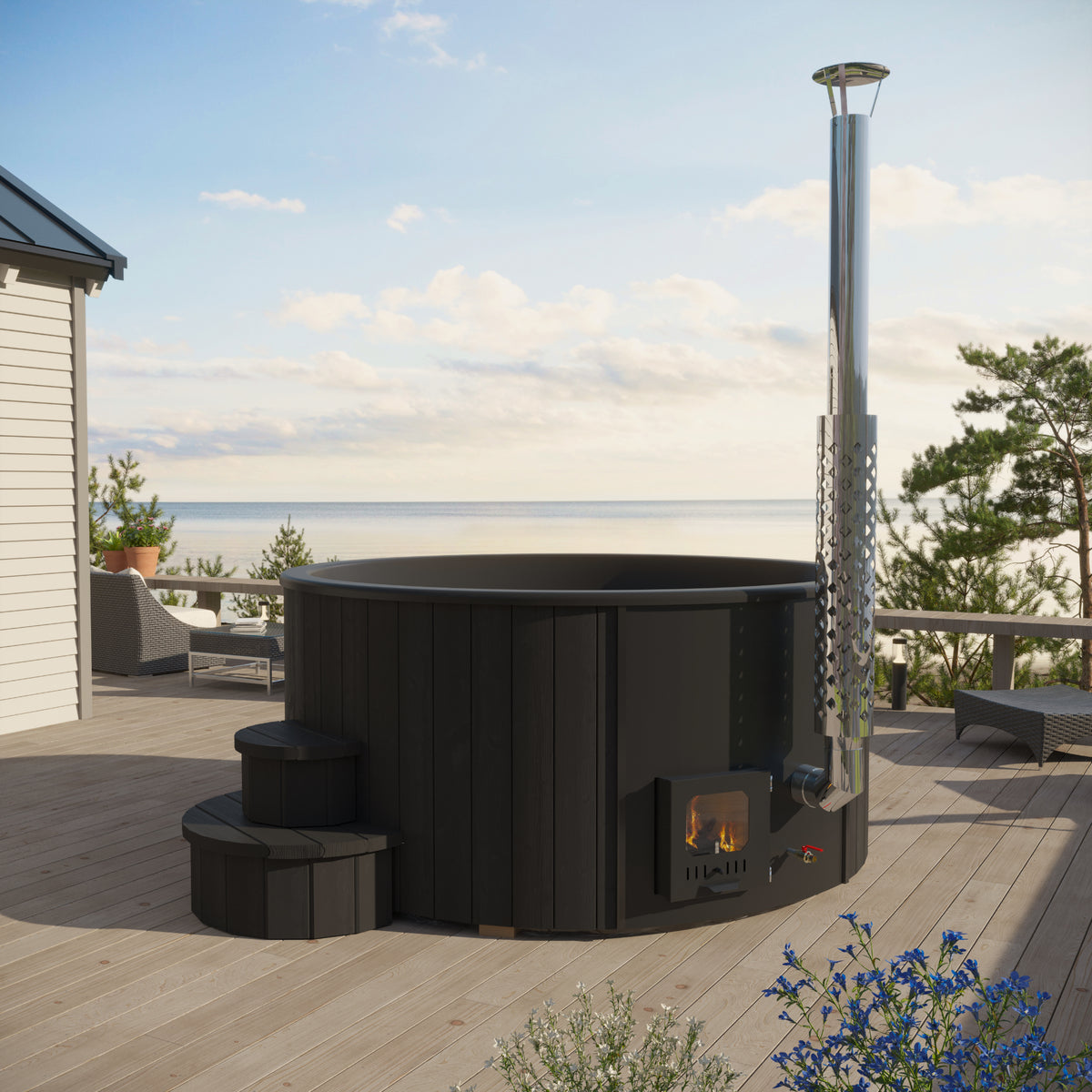 SaunaLife Model S4B Soak-Series 6-Person Wood-Burning Hot Tub (Black ...