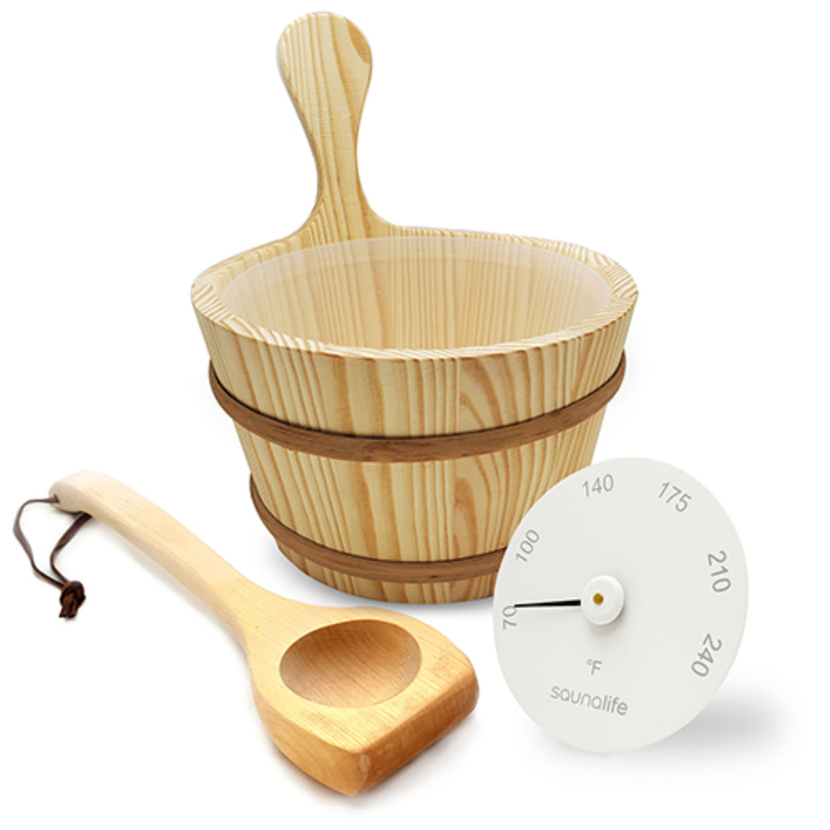 SaunaLife Accessory Package 4 (1-Gallon Wooden Sauna Bucket, Wood Ladl ...